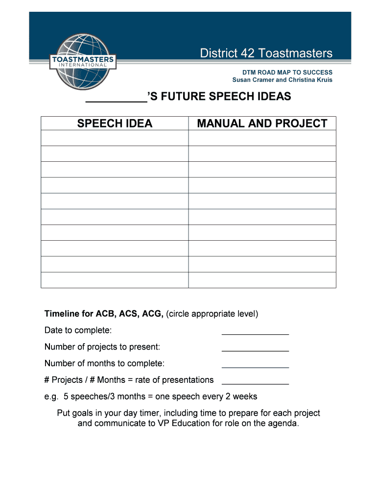 Fillable Online d42tm AC Speech Planning Worksheet - Toastmasters ...