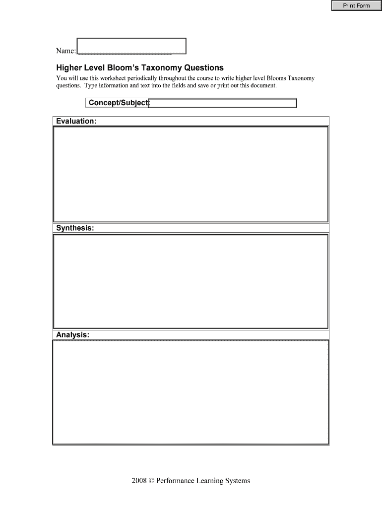 Fillable Online Higher Level Blooms Taxonomy Questions - bbplswebcom ...