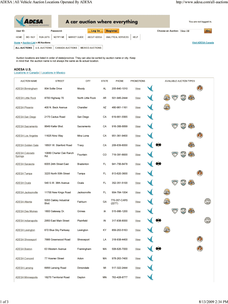 Fillable Online ADESA All Vehicle Auction Locations Operated By ADESA ...