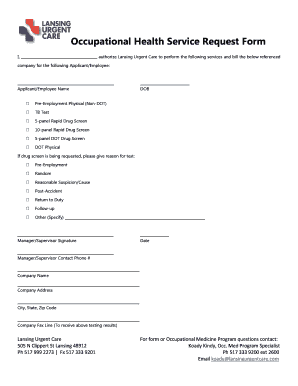 Fillable Online Occupational Health Service Request Form Fax Email ...