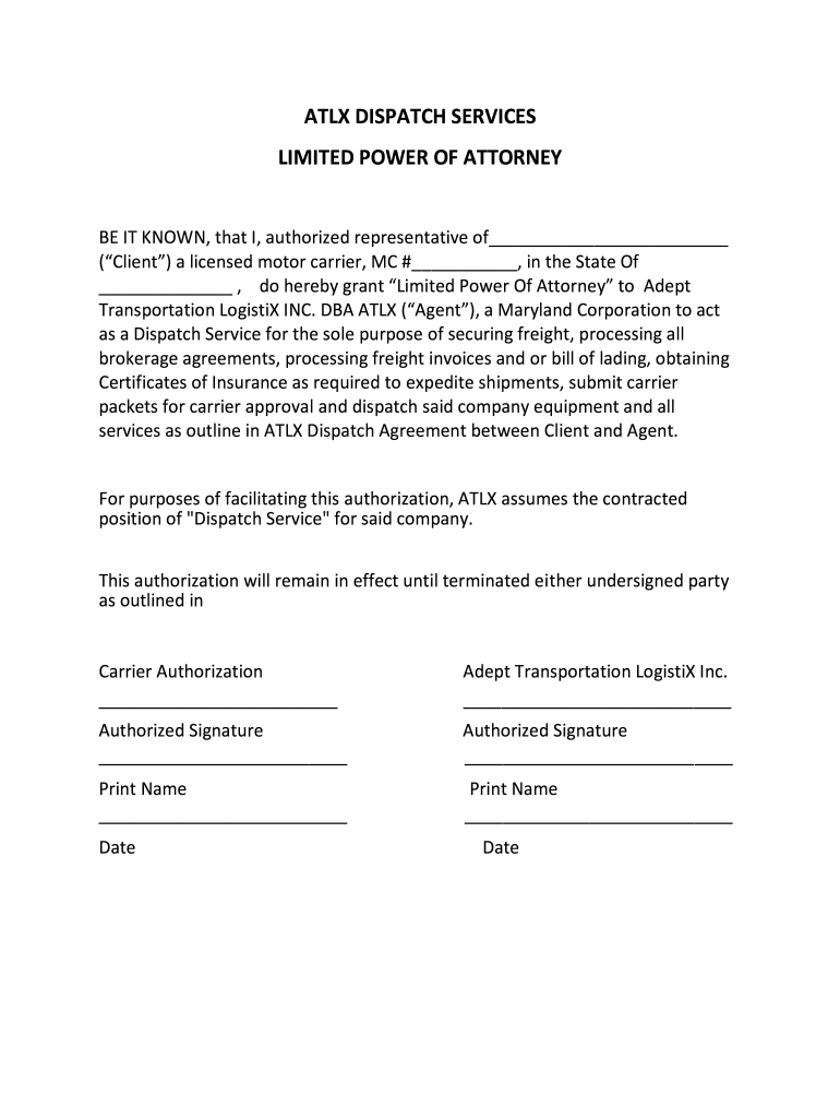 Blank Dispatcher Carrier Agreement Template