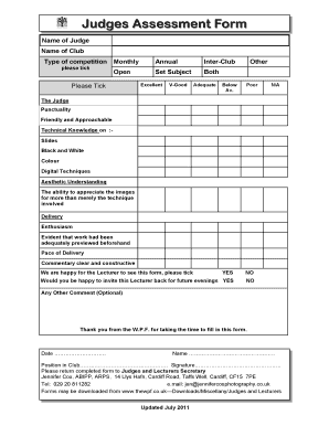 Fillable Online Judges Assessment FormJudges Assessment Form Fax Email ...