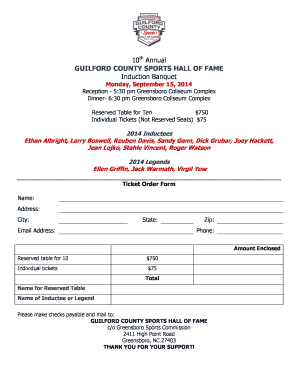 Fillable Online greensborosports 10 Annual GUILFORD COUNTY SPORTS HALL ...