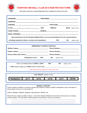 Fillable Online fairparknetballclub New Members Fairpark Netball Club ...