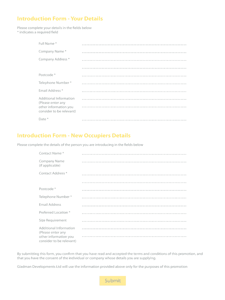 Fillable Online gladman co Introduction Form - Your Details Fax Email ...