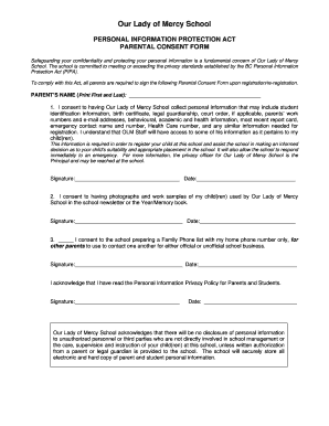 Fillable Online PERSONAL INFORMATION PROTECTION ACT PARENTAL CONSENT ...