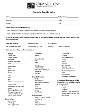 Fillable Online Cosmetic Questionnaire - Dermatology San Antonio Fax ...