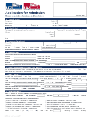 Fillable Online Application for Admission - STA putovanja Fax Email ...