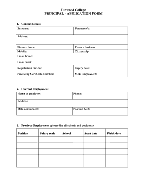 Fillable Online linwoodcollege school Linwood College PRINCIPAL - APPLICATION FORM ...