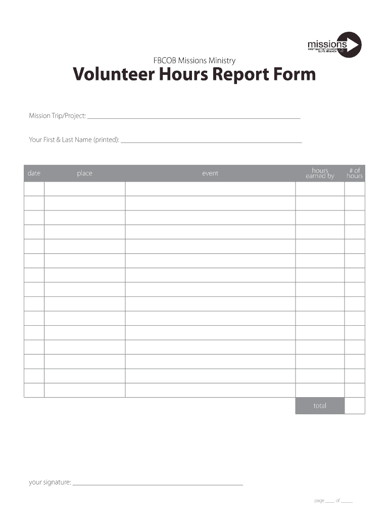Fillable Online fbcob Volunteer Hours Report Form - bFBCOBb Fax Email ...