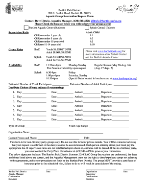 Fillable Online Group Outing Form - Bartlett Park District Fax Email ...