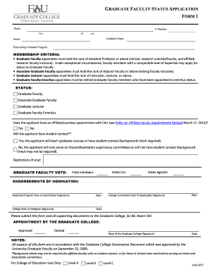 Fillable Online fau GRADUATE FACULTY STATUS APPLICATION bFORM 1b Fax ...