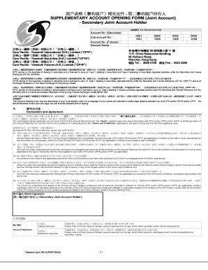 Fillable Online SUPPLEMENTARY ACCOUNT OPENING FORM (Joint Account ...