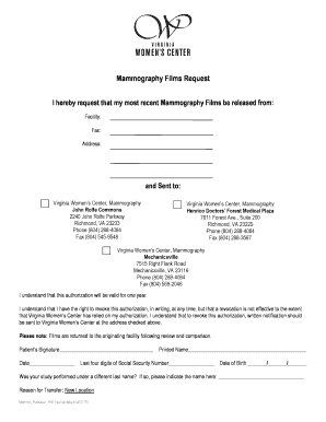 Fillable Online Mammography Films Request - Virginia Women's Center Fax ...
