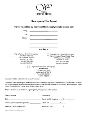 Fillable Online Mammography Films Request - Gynecology Fax Email Print ...