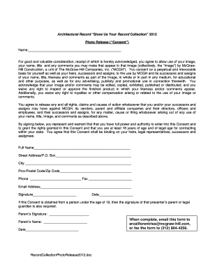 Fillable Online Photo Release ( Consent ) - Architectural Record Fax ...