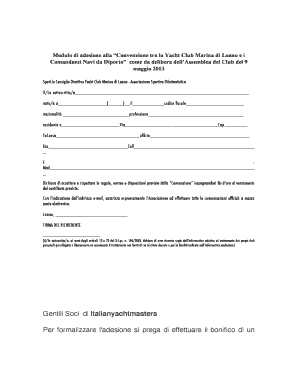 Compilabile Online Modulo di adesione alla Convenzione tra lo Yacht Club Fax Email Stampa ...