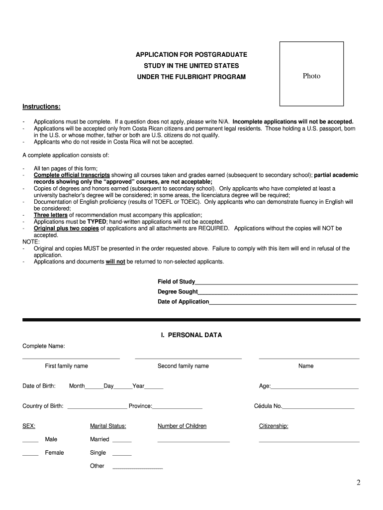 Fillable Online INSTRUCTIONS TO APPLY FOR THE FULBRIGHT - Photos Fax Email Print - pdfFiller