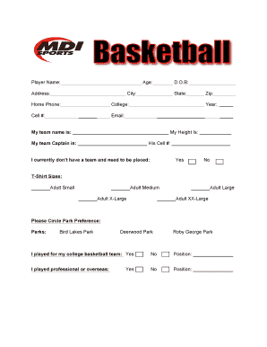 Fillable Online Adult Basketball Application Fax Email Print - pdfFiller