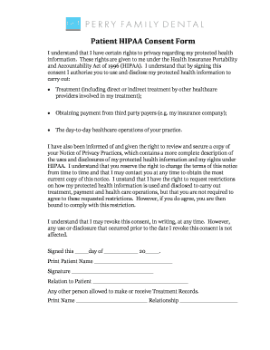 Fillable Online Patient HIPAA Consent Form - Perry Family Dental Fax ...