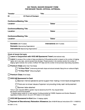 Fillable Online oma od nih FORM NIH 2926-1. NIH Travel Waiver Request Form for Senior Travel ...