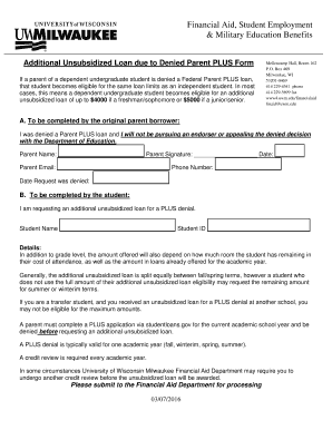Fillable Online Additional Unsubsidized Loan due to Denied Parent PLUS Loan Fax Email Print ...