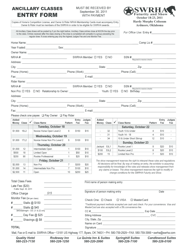Fillable Online ANCILLARY CLASSES Fax Email Print - pdfFiller