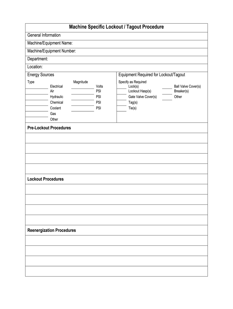 Printable Lockout Tagout Template Excel Fill Online Printable 