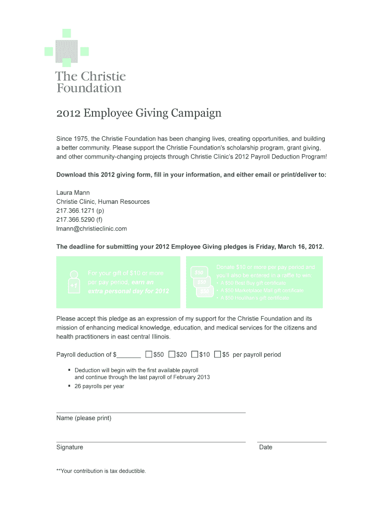Fillable Online christie-foundation Employee-pledge-form021512 Fax ...