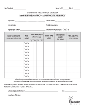 Fillable Online Bform 3b monthly subcontractor payment and utilization ...