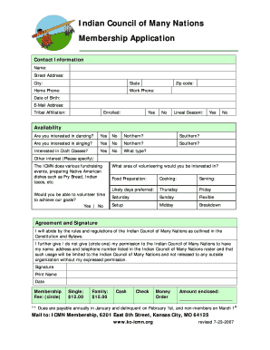 Fillable Online kc-icmn Indian Council of Many Nations Membership ...