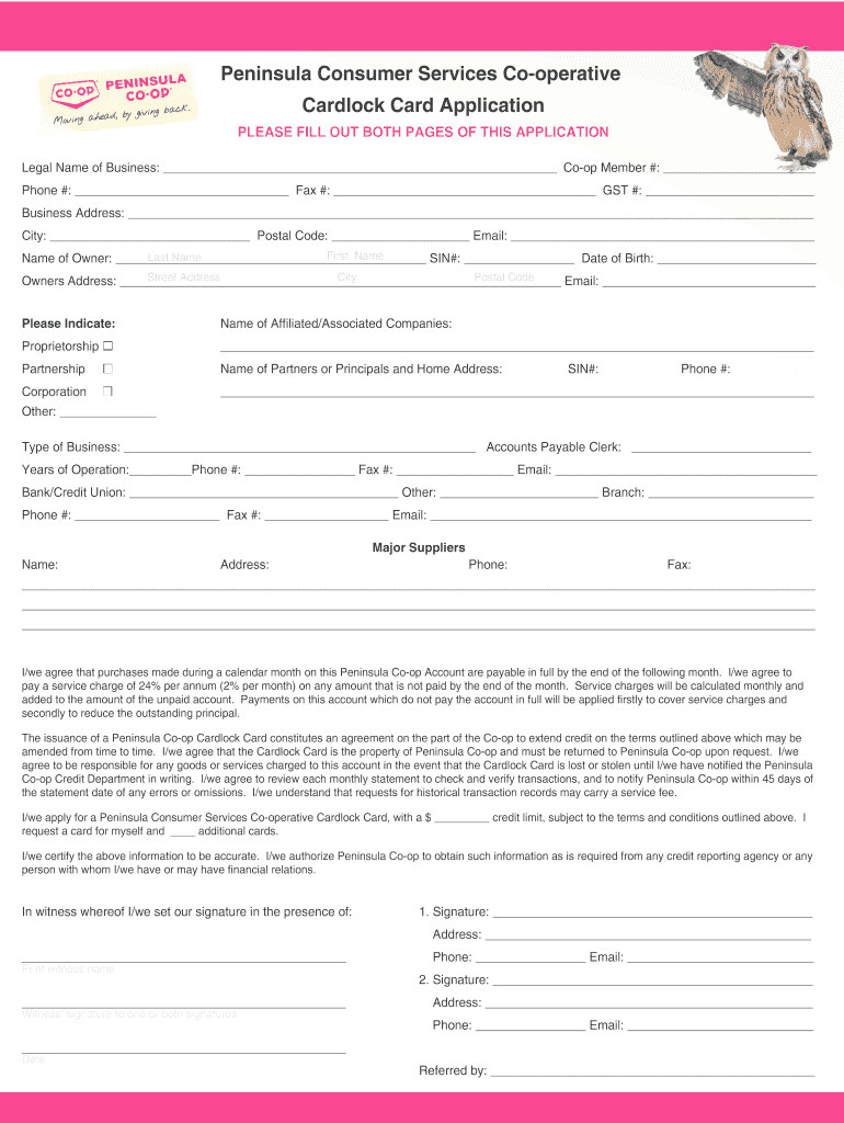 Fillable Online Commercial Cardlock application form - Peninsula Co-op ...