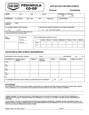 Fillable Online APPLICATION FOR EMPLOYMENT - Peninsula Co-op Fax Email ...