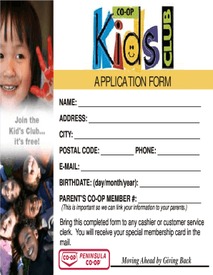 Fillable Online Kids club application form - Peninsula Co-op Fax Email ...