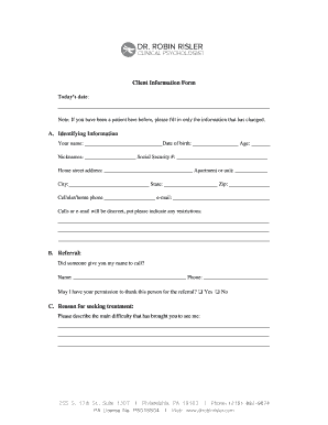 Fillable Online Client Information Form A Identifying Information Fax ...