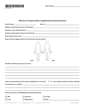 Fillable Online CPR Workers Compensation Supplemental Questionnaire Fax ...