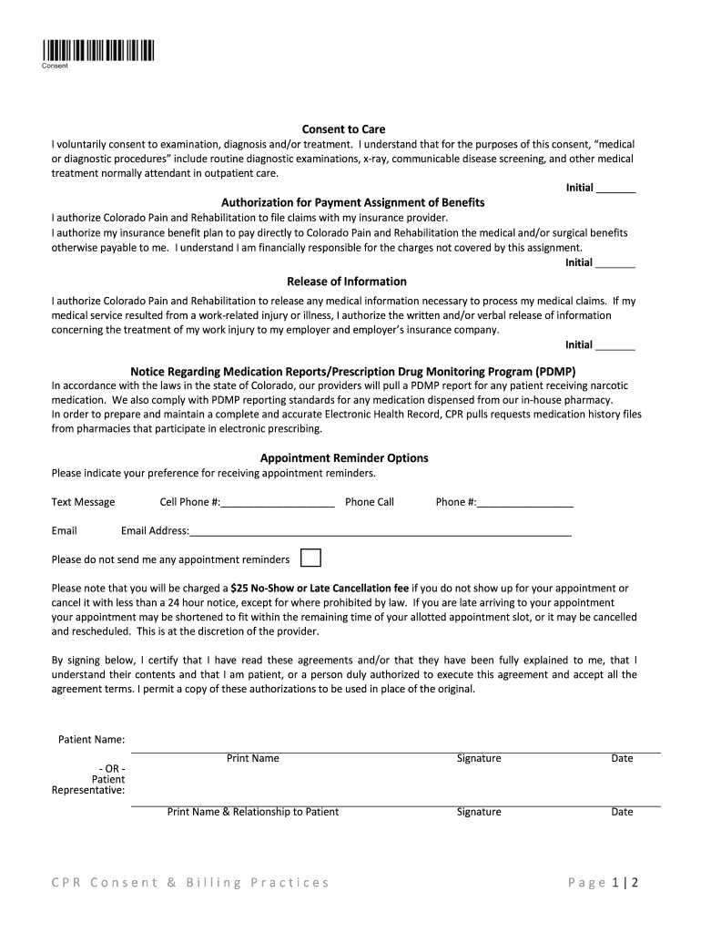 Fillable Online CPR Consent & Billing Practices - 2012 Colorado Pain ...