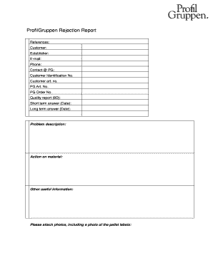 Fillable Online profilgruppen BProfilGruppenb Rejection Report Fax ...