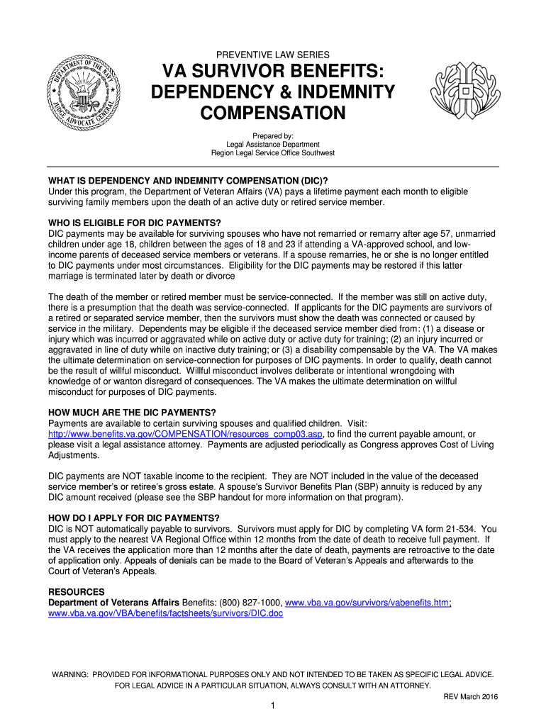 Fillable Online VA SURVIVOR BENEFITS: Fax Email Print - pdfFiller