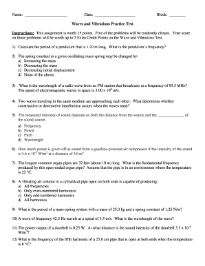 Fillable Online Waves and Vibrations Practice Test Instructions Fax ...