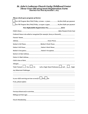 Fillable Online stjohnsmerrick Three-Year-Old Registration Form - St ...
