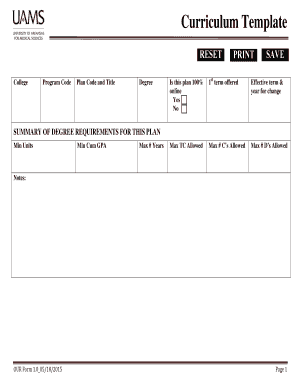 Fillable Online registrar uams Curriculum Template - Office of the ...