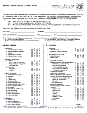 Fillable Online Medical surgical skills checklist - Around The Globe RN Fax Email Print - pdfFiller