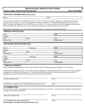 Fillable Online BENEFICIARY DESIGNATION FORM - bPaintersb bSupplyb Fax ...