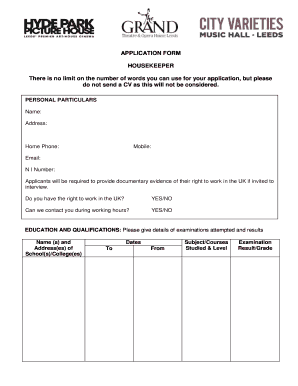 Fillable Online APPLICATION FORM HOUSEKEEPER There is no limit on the ...