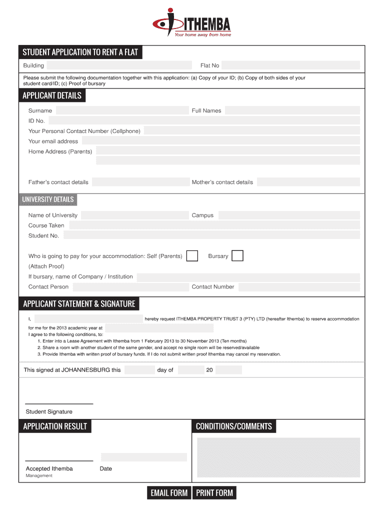 Fillable Online ithembaproperty co Student Application Form - Ithemba Property Fax Email Print ...