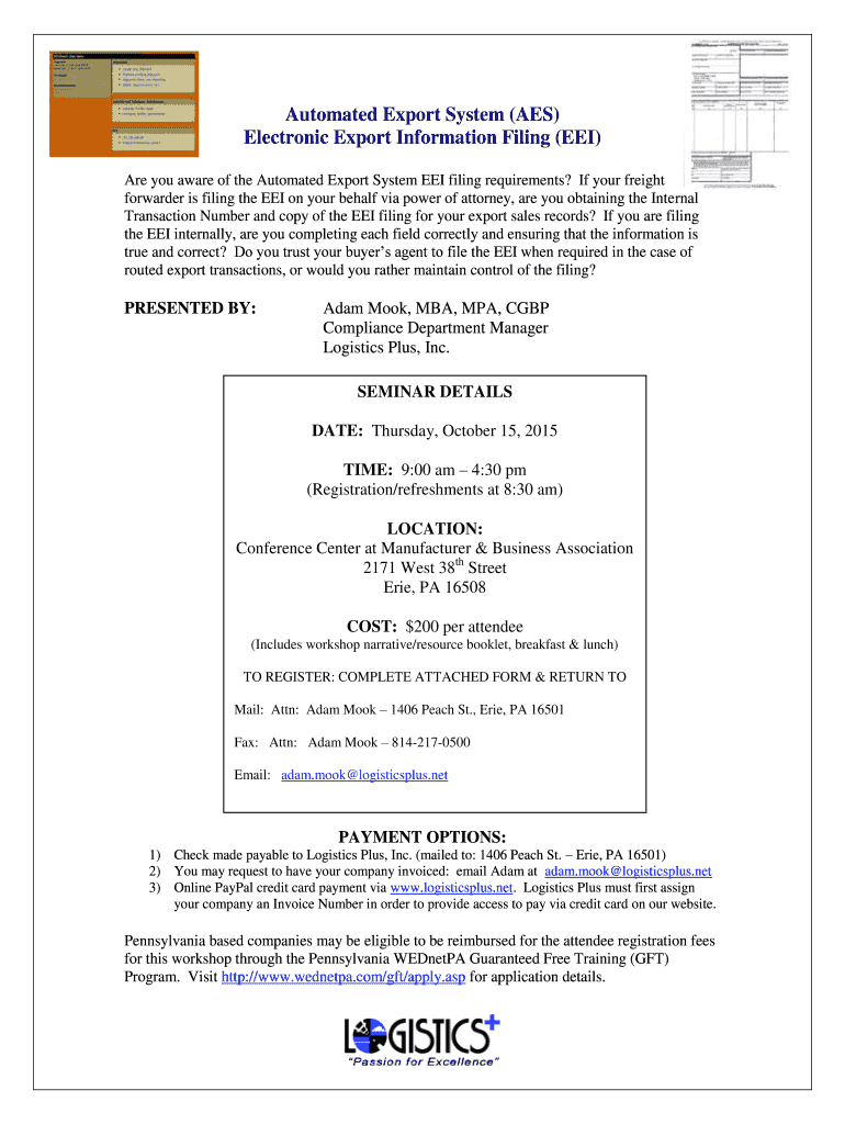 Fillable Online Automated Export System AES - Logistics Plus Fax Email ...