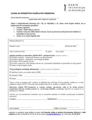 Fillable Online rtvslo Vloga za oprostitev pla?ila rtv-prispevka - RTV ...