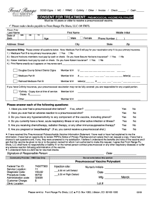Fillable Online CONSENT FOR TREATMENT PNEUMOCOCCAL VACCINE POLYVALENT ...