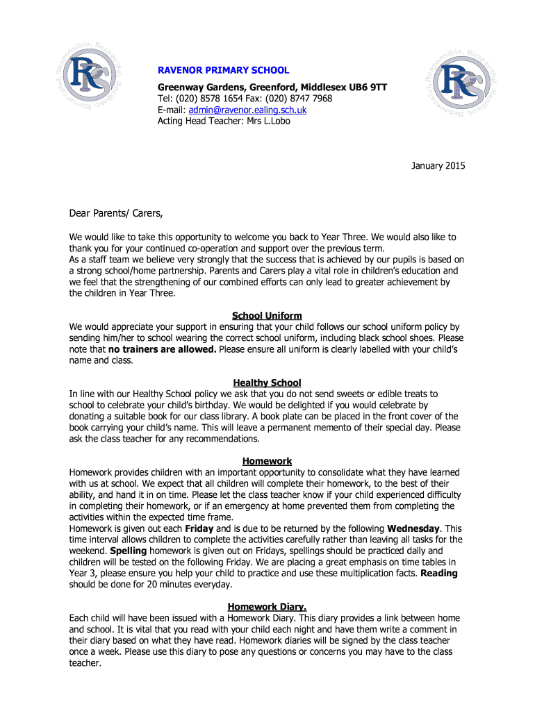 Fillable Online ravenor ealing sch RAVENOR PRIMARY SCHOOL Greenway ...